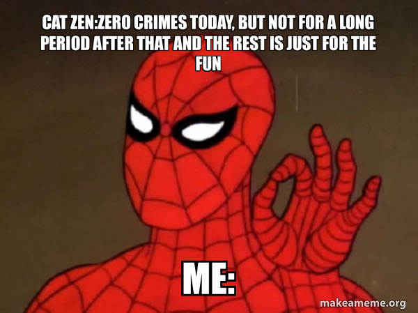 Cat zen:Zero crimes today, but not for a long period after that and the ...