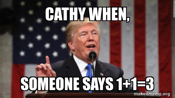 Cathy when, someone says 1+1=3 - Donald Trump Meme Generator