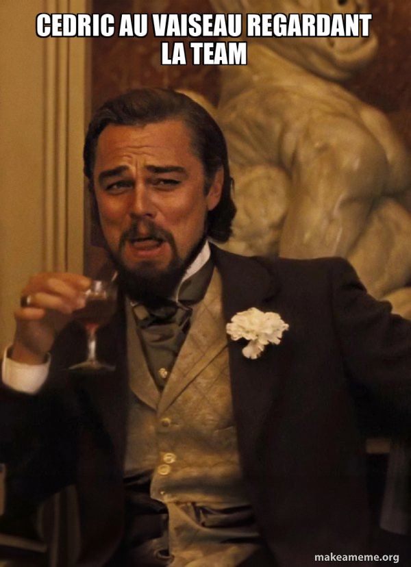 Cedric au vaiseau regardant la team - Leonardo DiCaprio Laughing Django ...