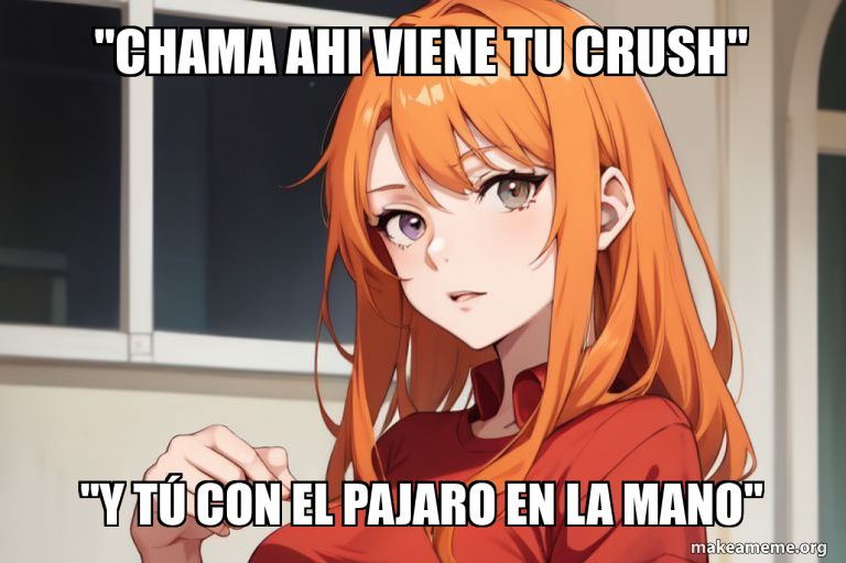 "Chama ahi viene tu crush" "Y tú con el pajaro en la mano" Meme Generator
