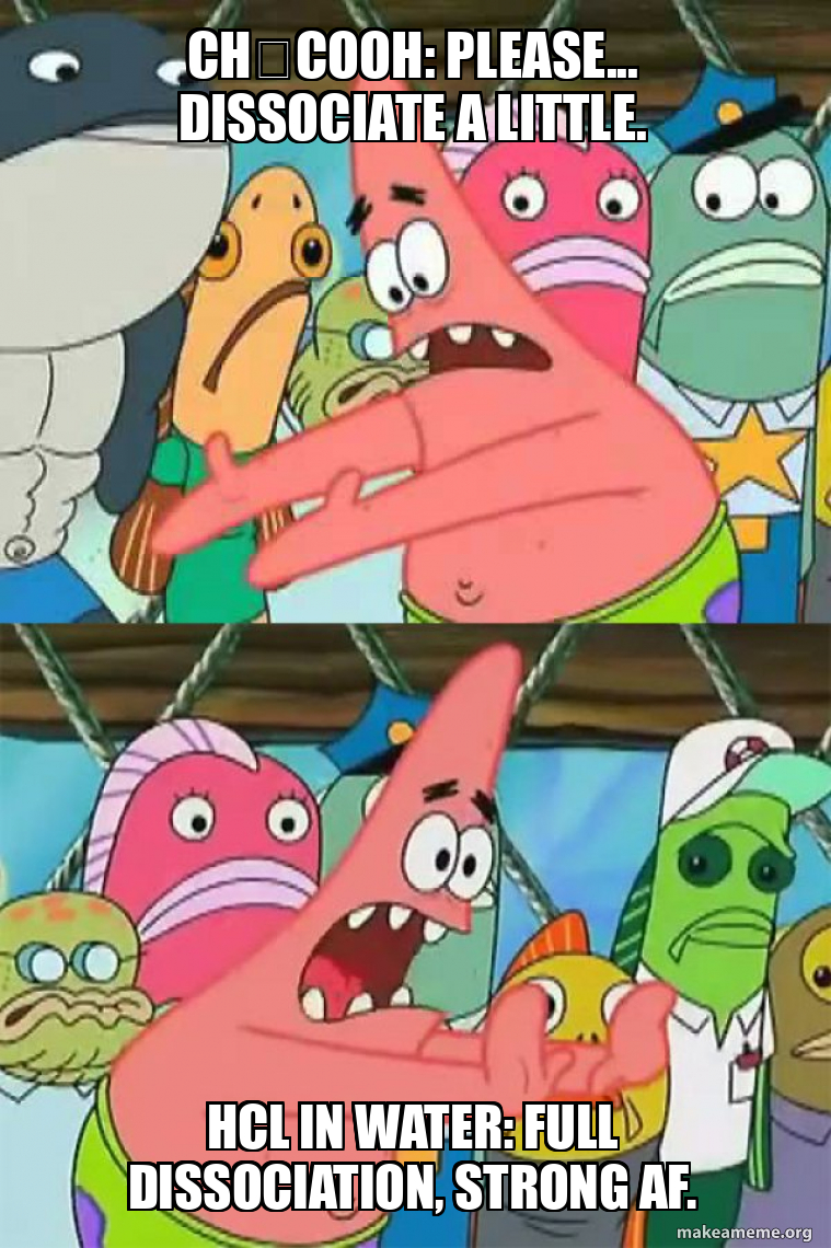 CH₃COOH: Please... dissociate a little. HCl in water: Full dissociation ...