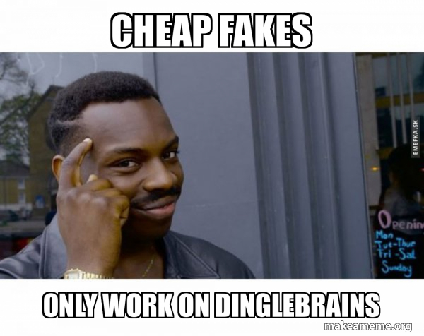 cheap fakes only work on dinglebrains - Roll Safe Black Guy Pointing at ...