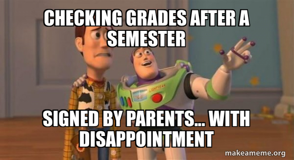 Checking grades after a semester Signed by parents... with disappointment - Buzz and Woody (Toy ...
