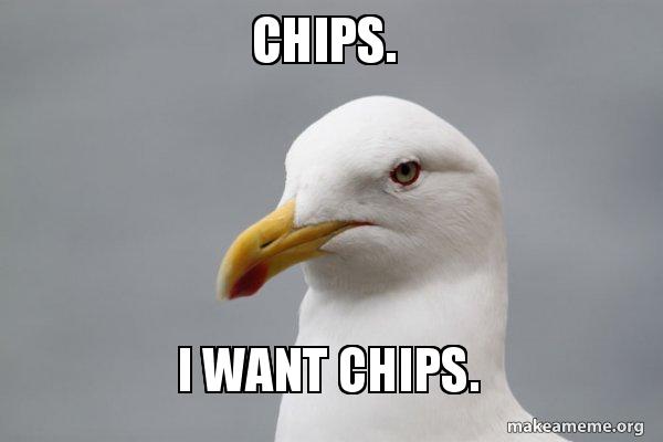 Chips. I want chips. - Stuff That Didn't Happen Seagull Meme Generator