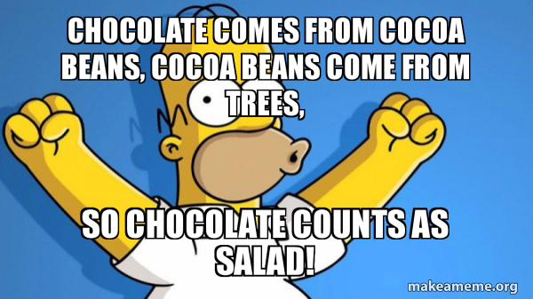 Chocolate comes from cocoa beans, cocoa beans come from trees, so ...