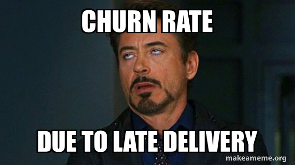 churn rate due to late delivery - Tony Stark Eye Roll Meme Generator