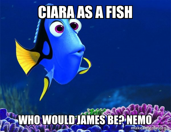Ciara as a fish Who would James be? Nemo - Dory from Nemo (5 second ...
