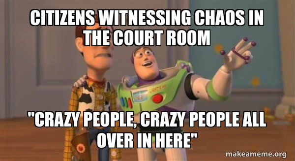 Citizens Witnessing Chaos in the Court Room "Crazy People, Crazy People ...