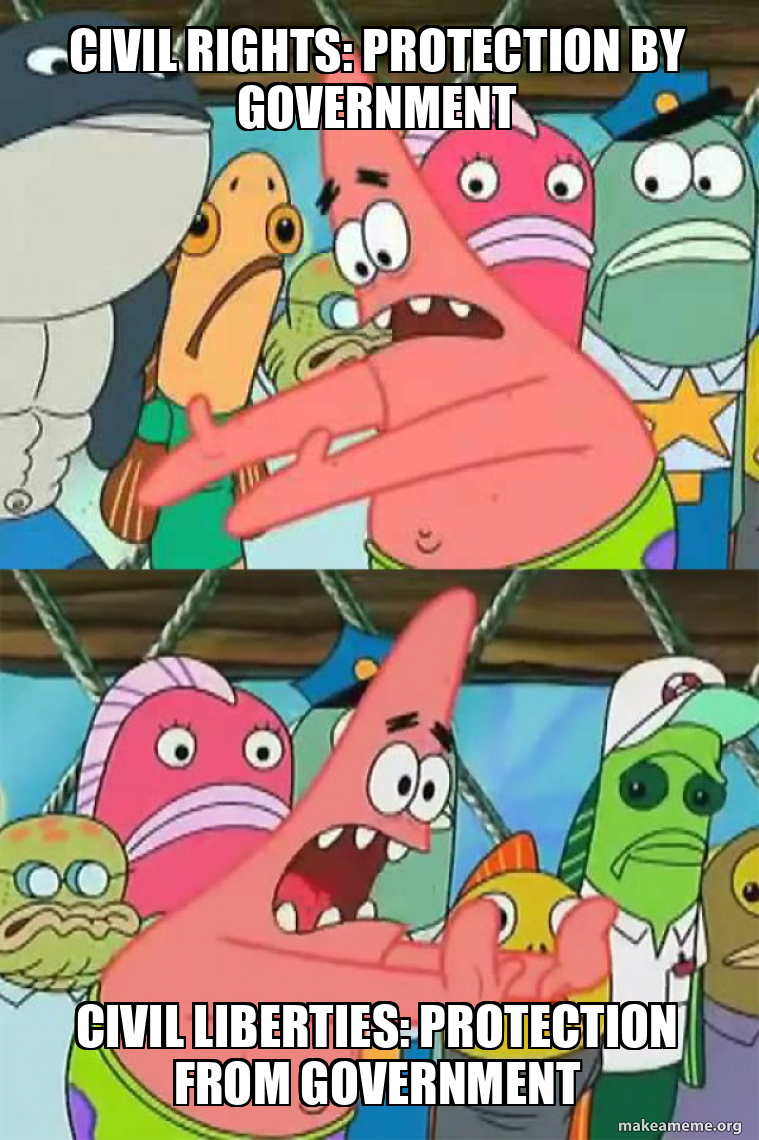 civil rights: protection by government civil liberties: protection from ...