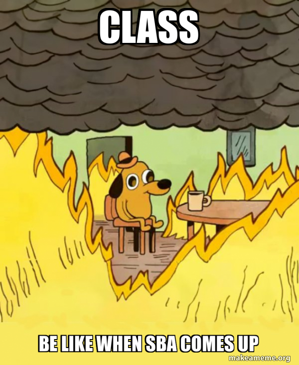 class be like when SBA comes up - This Is Fine Meme Generator