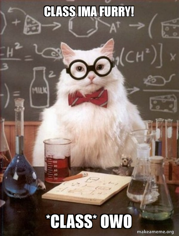 Class ima furry! *class* OwO - Chemistry Cat Meme Generator