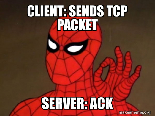 CLIENT: SENDS TCP PACKET SERVER: ACK - Spiderman - Care factor Zero ...