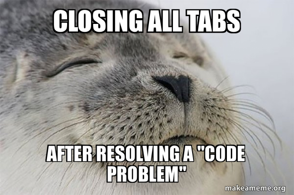 closing all tabs after resolving a "code problem" - Satisfied Seal Meme ...
