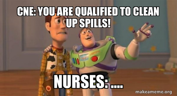 CNE: You are qualified to clean up spills! Nurses: .... - Buzz and ...