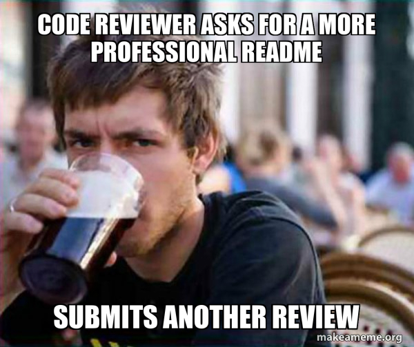 Code reviewer asks for a more professional README Submits another ...