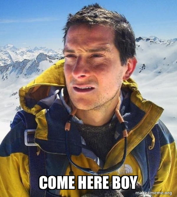 Come here boy - Bear Grylls Meme Generator