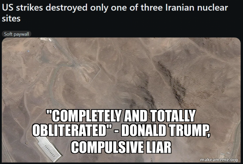 "completely and totally obliterated" - Donald Trump, compulsive liar ...