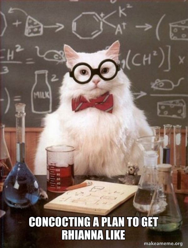concocting a plan to get Rhianna like - Chemistry Cat Meme Generator