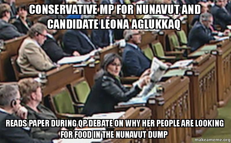 Conservative MP for Nunavut and candidate Leona Aglukkaq READS PAPER ...