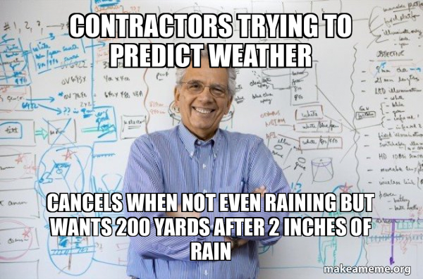 Contractors trying to predict weather Cancels when not even raining but ...