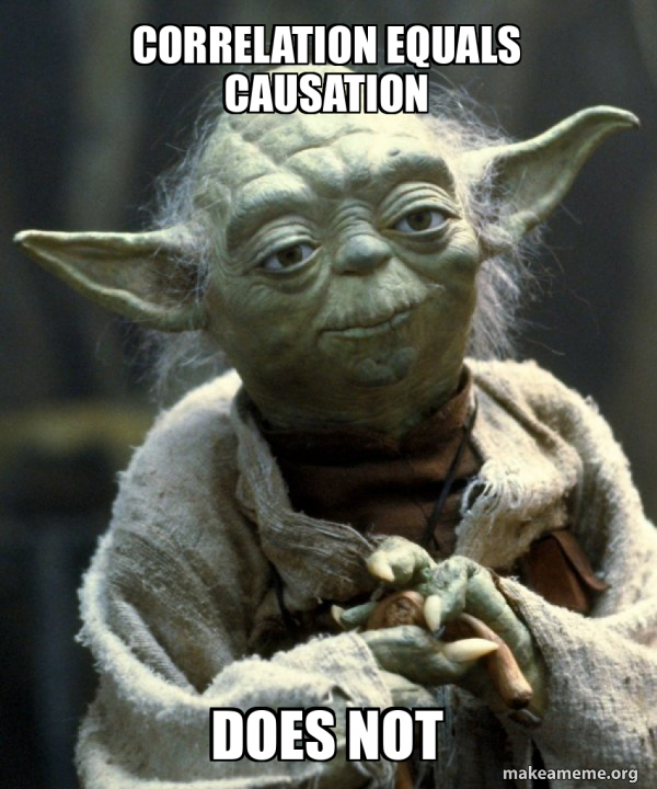 correlation equals causation does not - Yoda Meme Generator