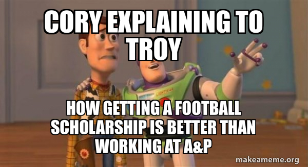 Cory explaining to Troy how getting a football scholarship is better ...
