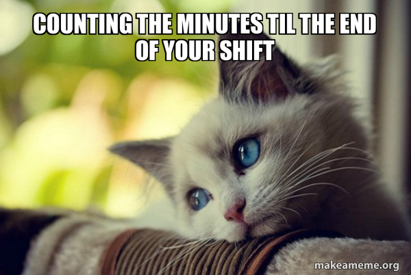 counting the minutes til the end of your shift - First World Cat ...