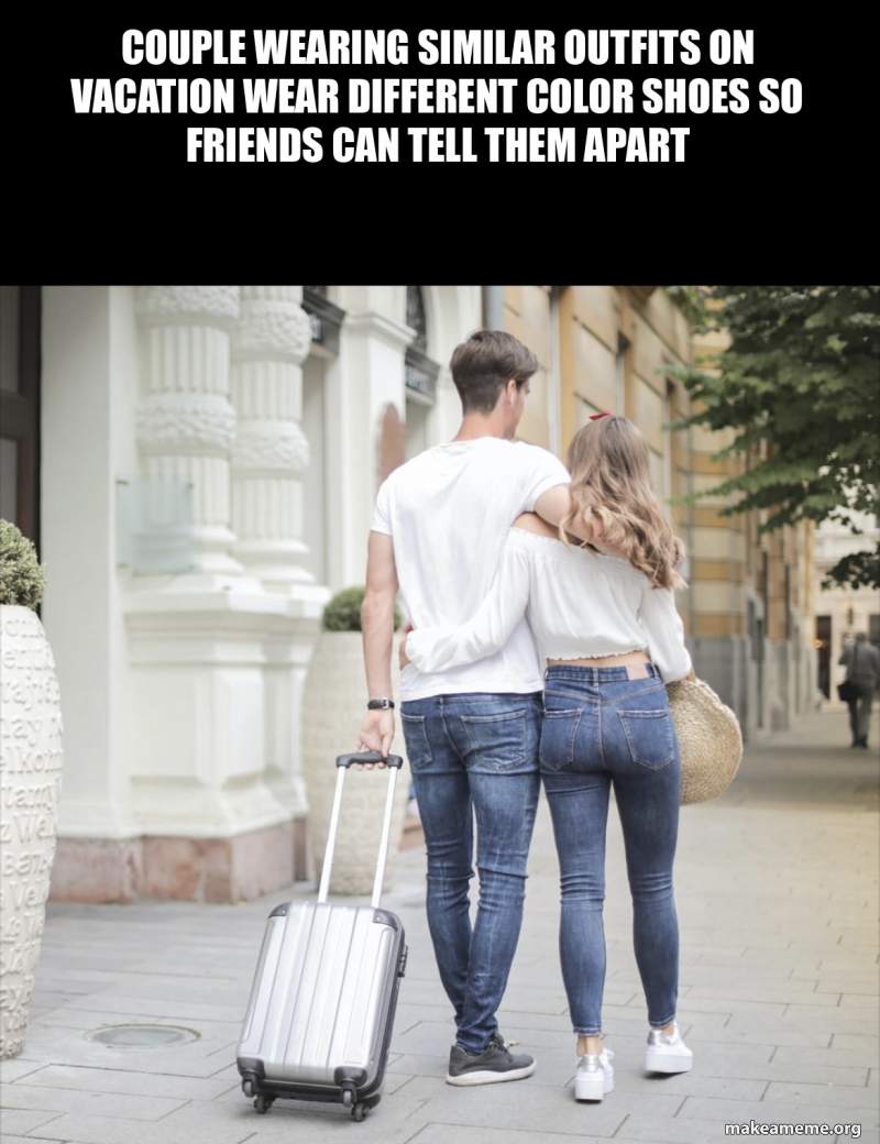 CoupLe wEarIng similar outfits on vacation wear different color ShoEs ...