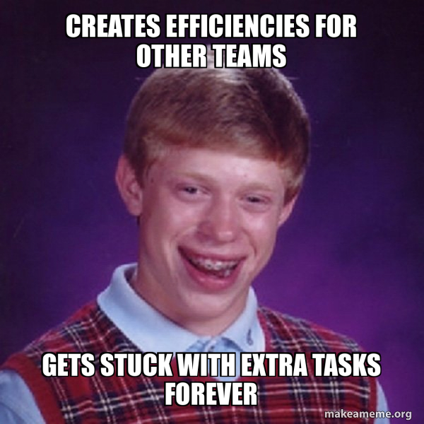Creates efficiencies for other teams gets stuck with extra tasks ...