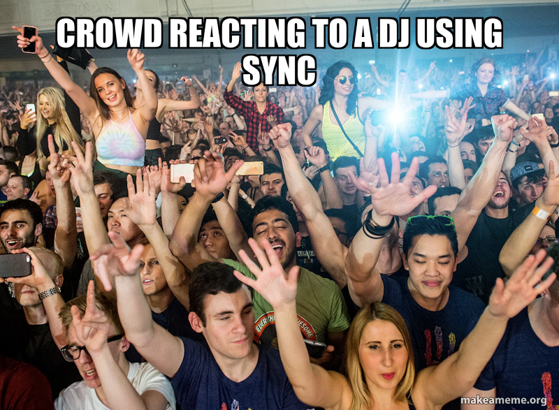 Crowd reacting to a DJ using sync Meme Generator