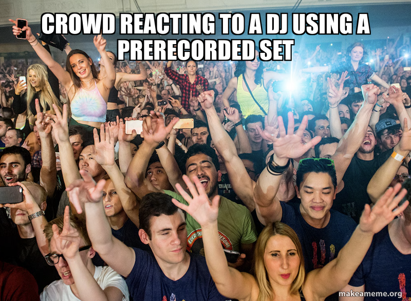 Crowd reacting to a DJ using a prerecorded set Meme Generator