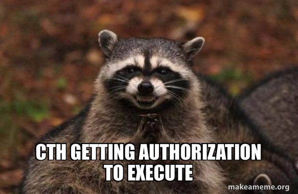 CTH getting Authorization to Execute - Evil Plotting Raccoon Meme Generator