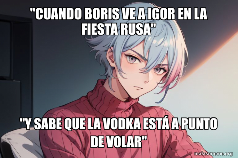 "Cuando Boris ve a Igor en la fiesta rusa" "Y sabe que la vodka está a ...