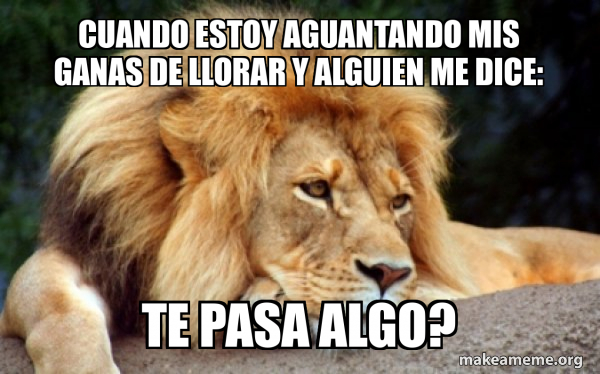 Cuando estoy aguantando mis ganas de llorar y alguien me dice: Te pasa ...