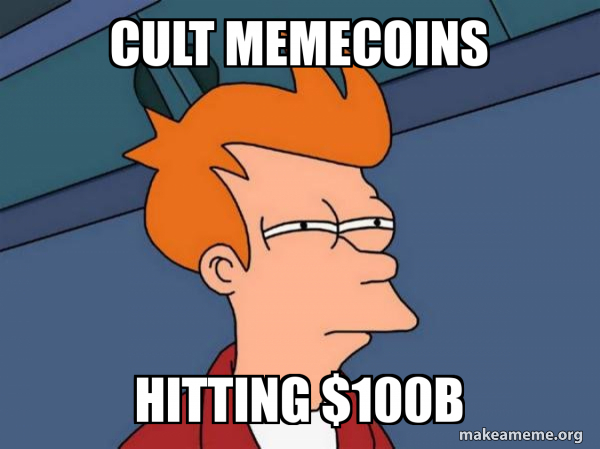 Cult Memecoins hitting $100B - Futurama Fry Meme Generator