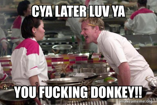 Cya Later Luv Ya You fucking donkey!! - Gordon Ramsay Meme Generator