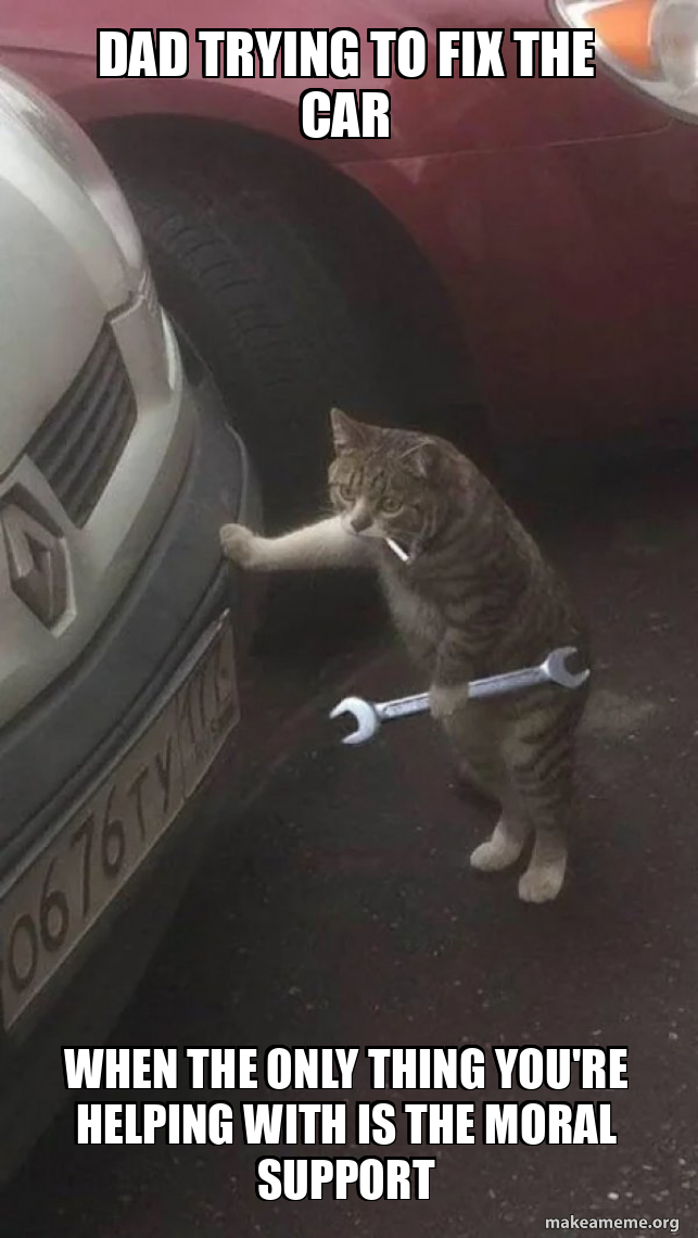 Dad trying to fix the car When the only thing you're helping with is ...