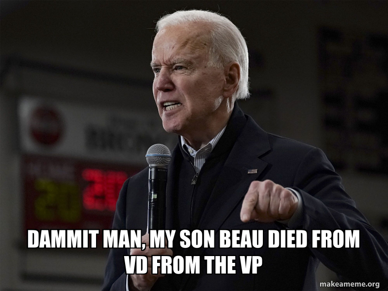 dammit man, my son beau died from vd from the vp Meme Generator