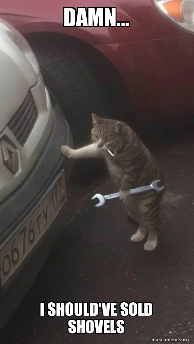 Damn... I should've sold shovels - Mechanic Cat Meme Generator
