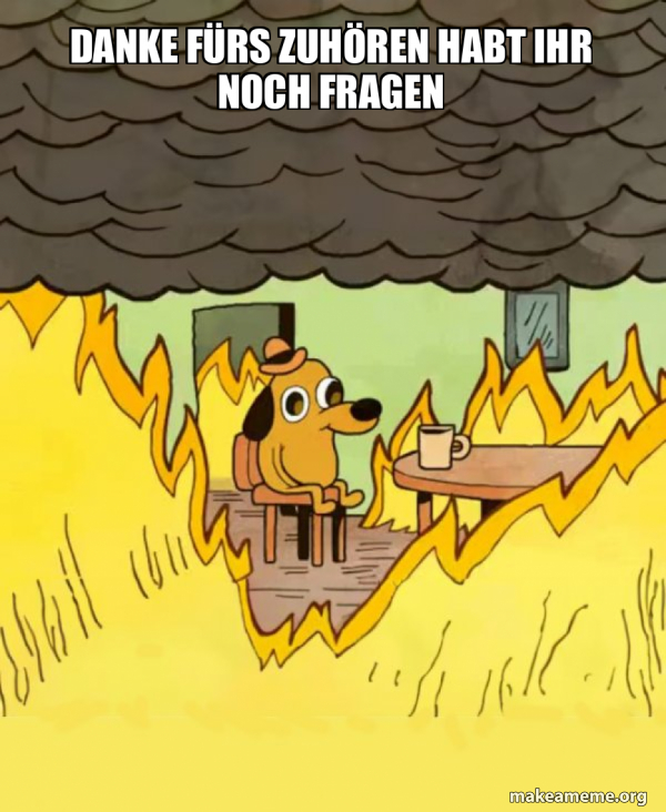 Danke fürs zuhören habt ihr noch fragen - This Is Fine Meme Generator
