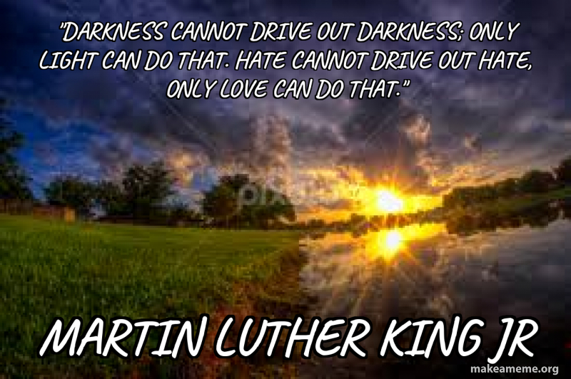 "Darkness cannot drive out darkness; only light can do that. Hate ...