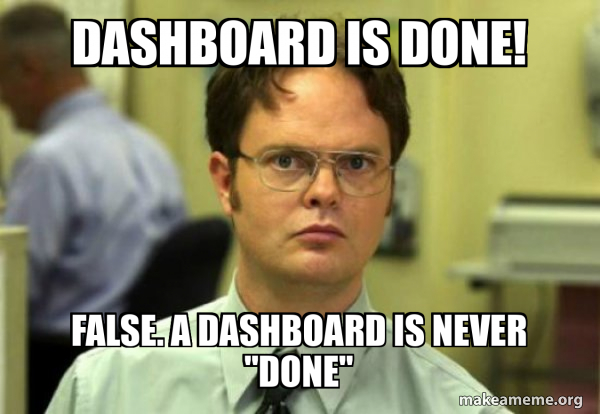 DASHBOARD IS DONE! FALSE. A DASHBOARD IS NEVER "DONE" - Schrute Facts ...