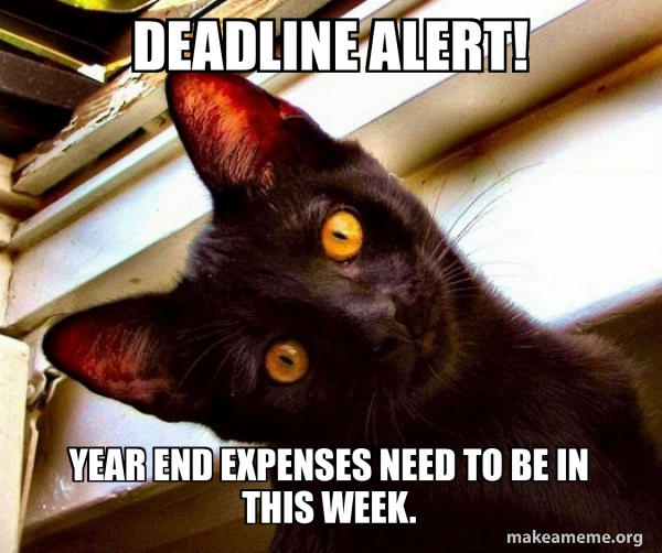 DEADLINE ALERT! Year end expenses need to be in this week. - Overly ...