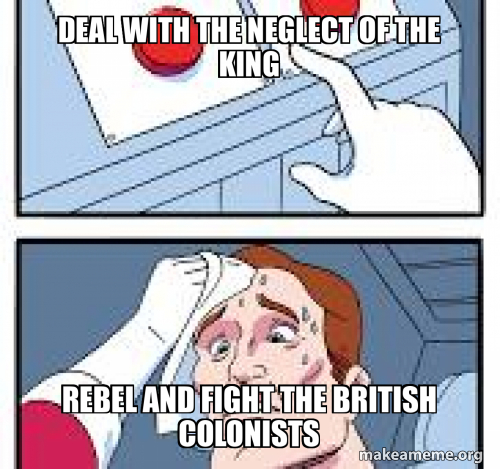 deal with the neglect of the king rebel and fight the British Colonists ...