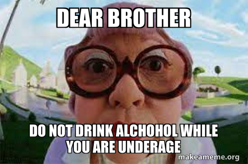 Dear Brother Do Not Drink Alchohol while you are underage Meme Generator