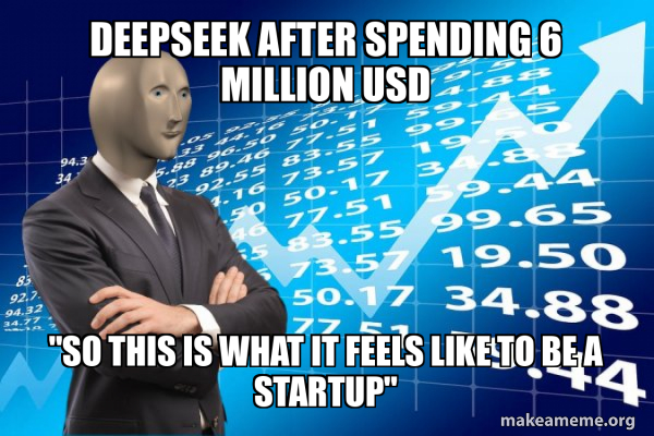 Deepseek after spending 6 million USD "So this is what it feels like to ...