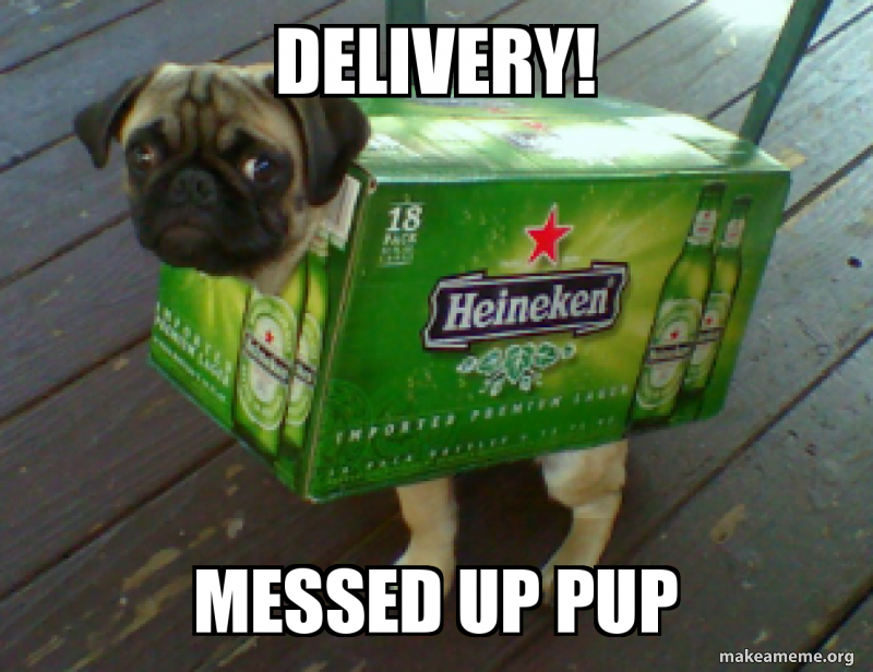 Delivery! messed up pup Meme Generator