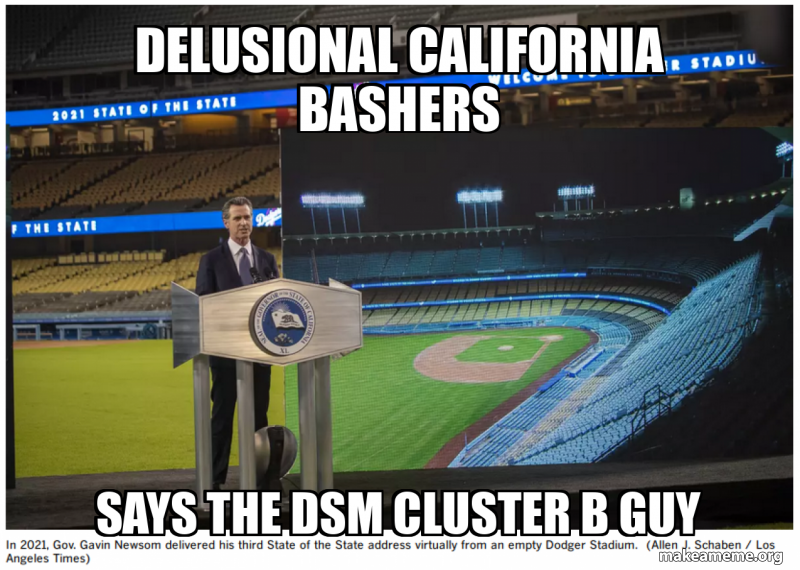 delusional California bashers says the DSM CLUSTER B GUY Meme Generator