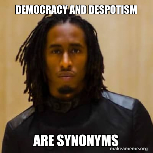 Democracy and despotism are synonyms Meme Generator