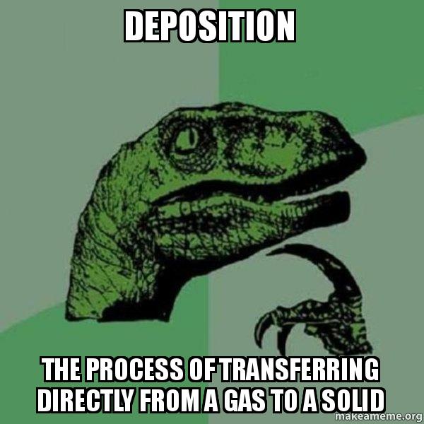 deposition The process of transferring directly from a gas to a solid ...